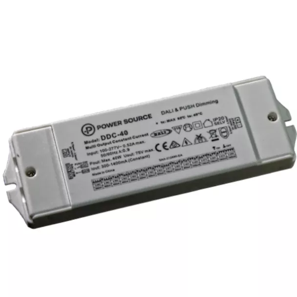 POWER SOURCE DDC-40 LED Driver Selectable CC 40W 300~1400mA 3~65V IP20 DALI-2 Dimmable | Power ...